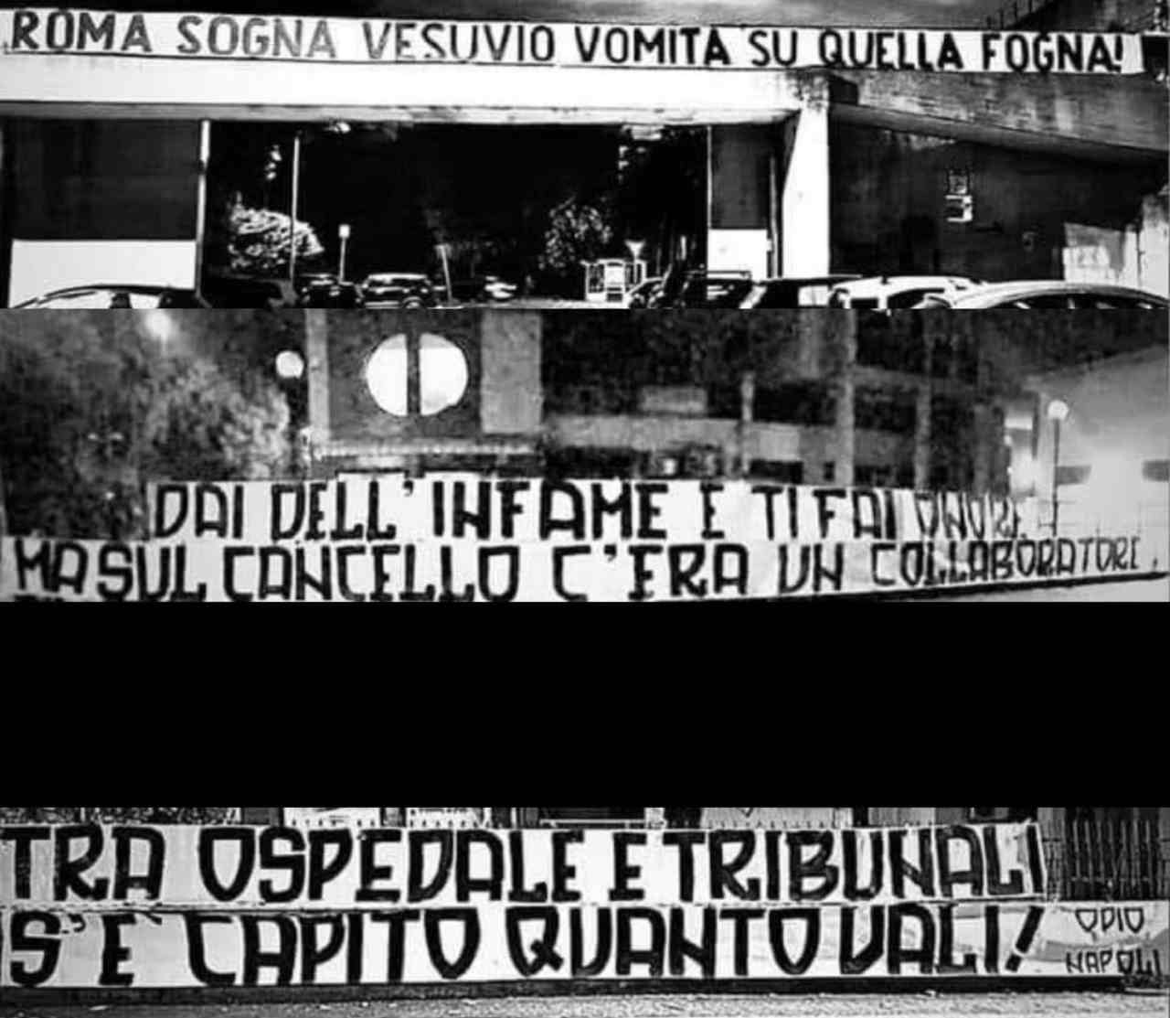 FOTO - Vergogna a Roma: striscioni contro il Napoli e il Vesuvio